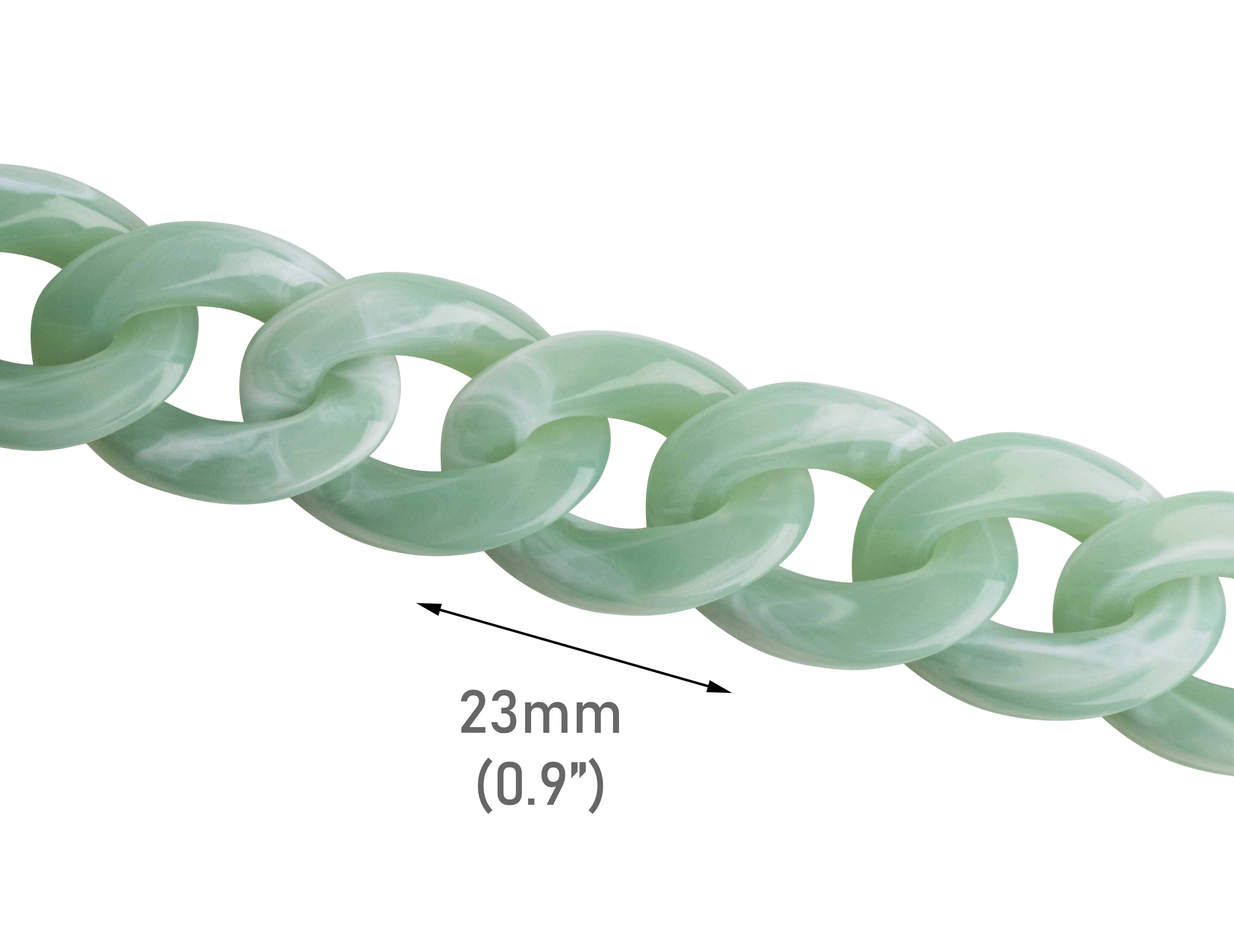 1ft Succulent Green Chain Links, 23mm, Marble Acrylic, Light Green Pas