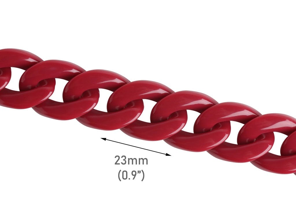 1ft Dark Maroon Red Acrylic Chain Links, 23mm, Designer Colored, For D