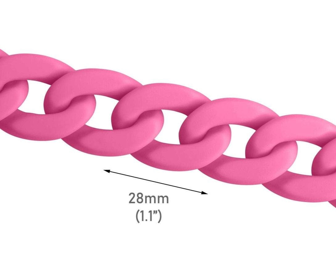 1ft Matte Hot Pink Acrylic Chain Links, 28mm, For Do It Yourself Craft