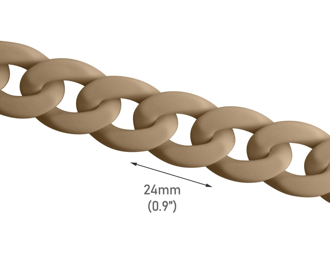 1ft Matte Cocoa Brown Chain Links, 24mm, Light Brown Acrylic, For Purs