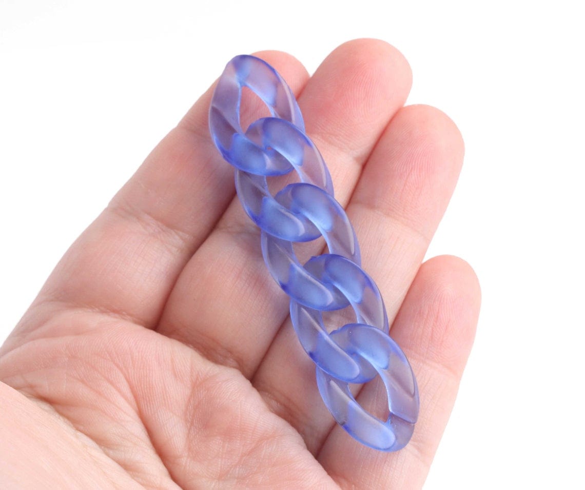 1ft Sapphire Blue Acrylic Chain Links, 24mm, Transparent, For Chunky N