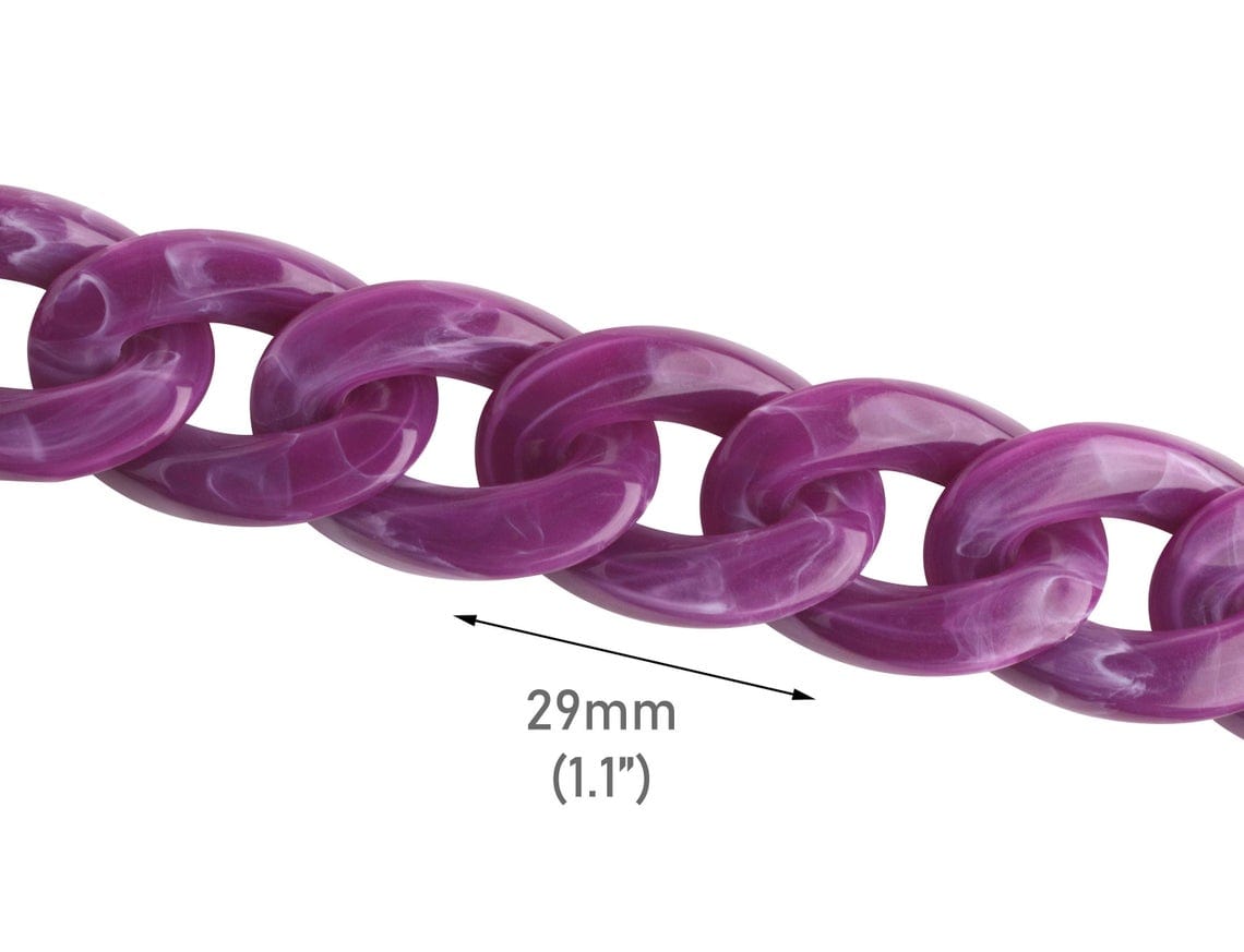 1ft Purple Chain Links, 29mm, Acrylic Marble, For Big Bold Chunky Neck