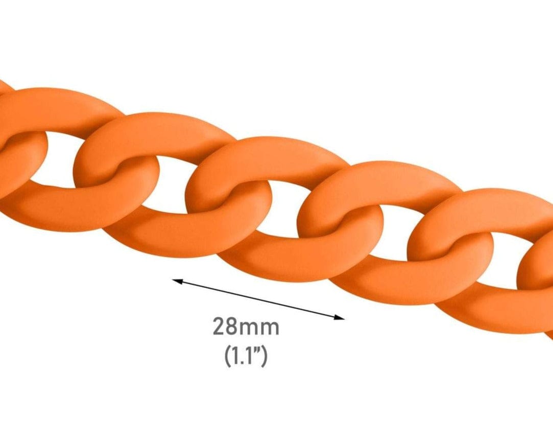 1ft Matte Orange Acrylic Chain Links, 28mm Large Chunky Connectors, Fo