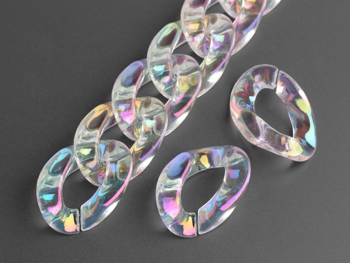 1ft Large Opal Clear Acrylic Chain Links, 30mm, Iridescent, Color Chan