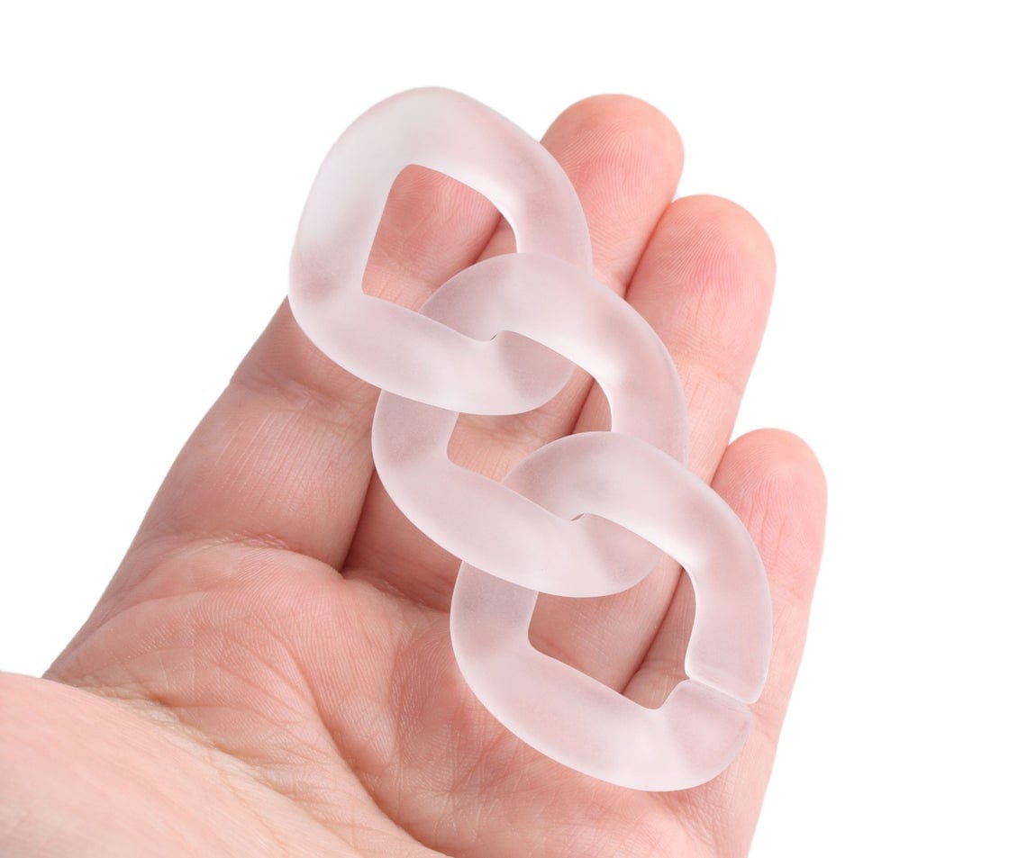1ft Extra Large Frosted Acrylic Chain Links, 40mm, Matte White Crystal