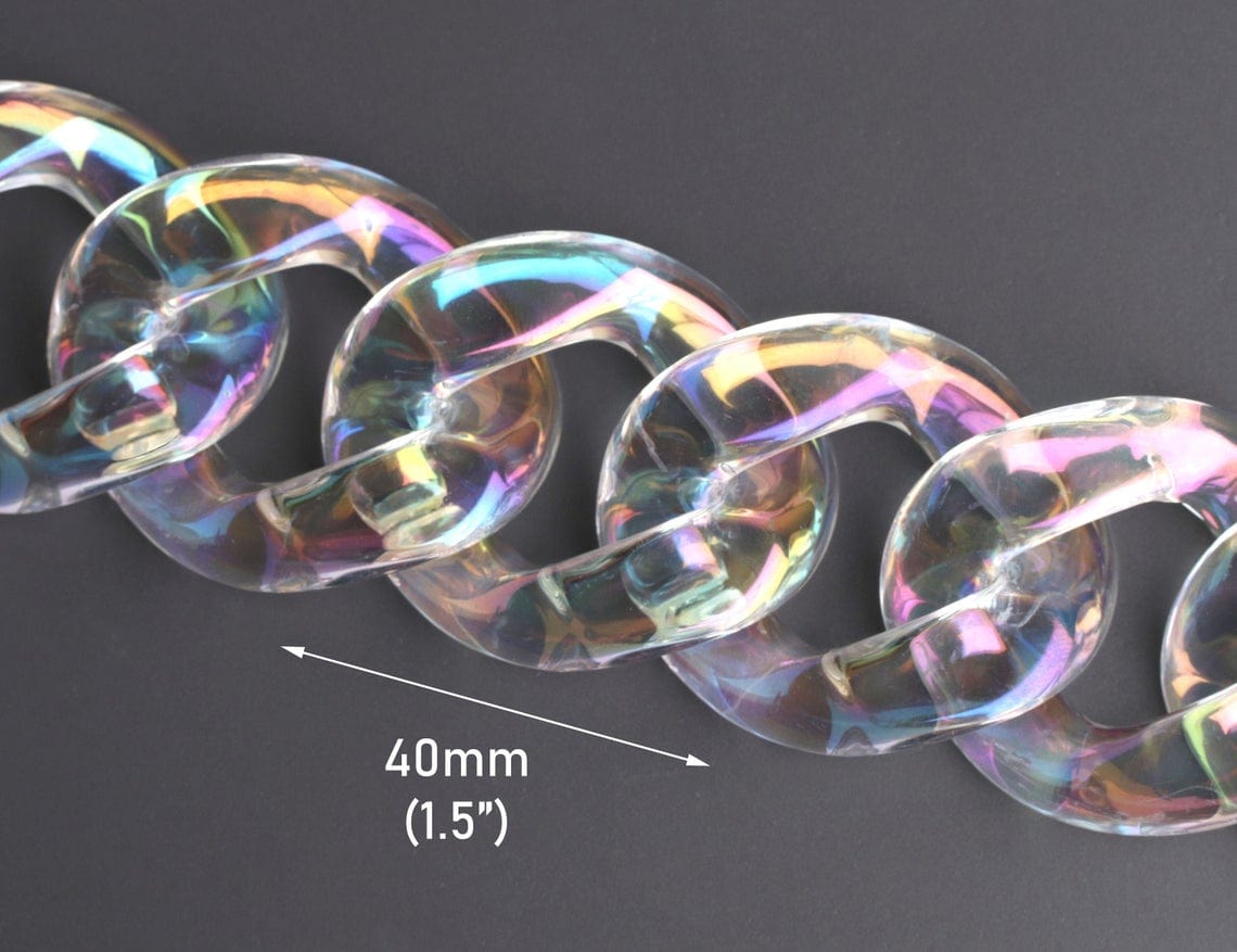 1ft Large Opal Clear Acrylic Chain Links, 40mm, Iridescent, Cute Kawai