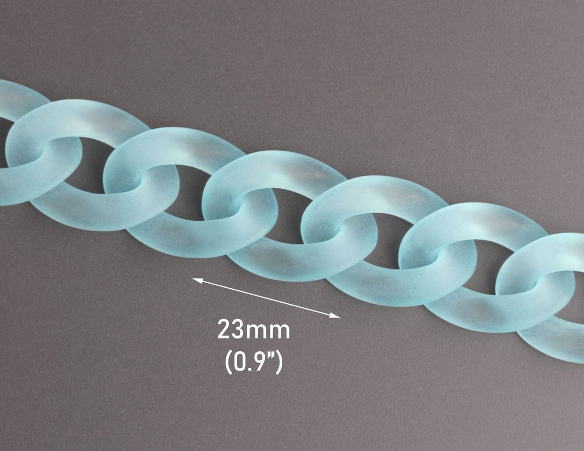 1ft Frosted Ice Blue Plastic Chain Links, 23mm, Pastel Kawaii, For Clo