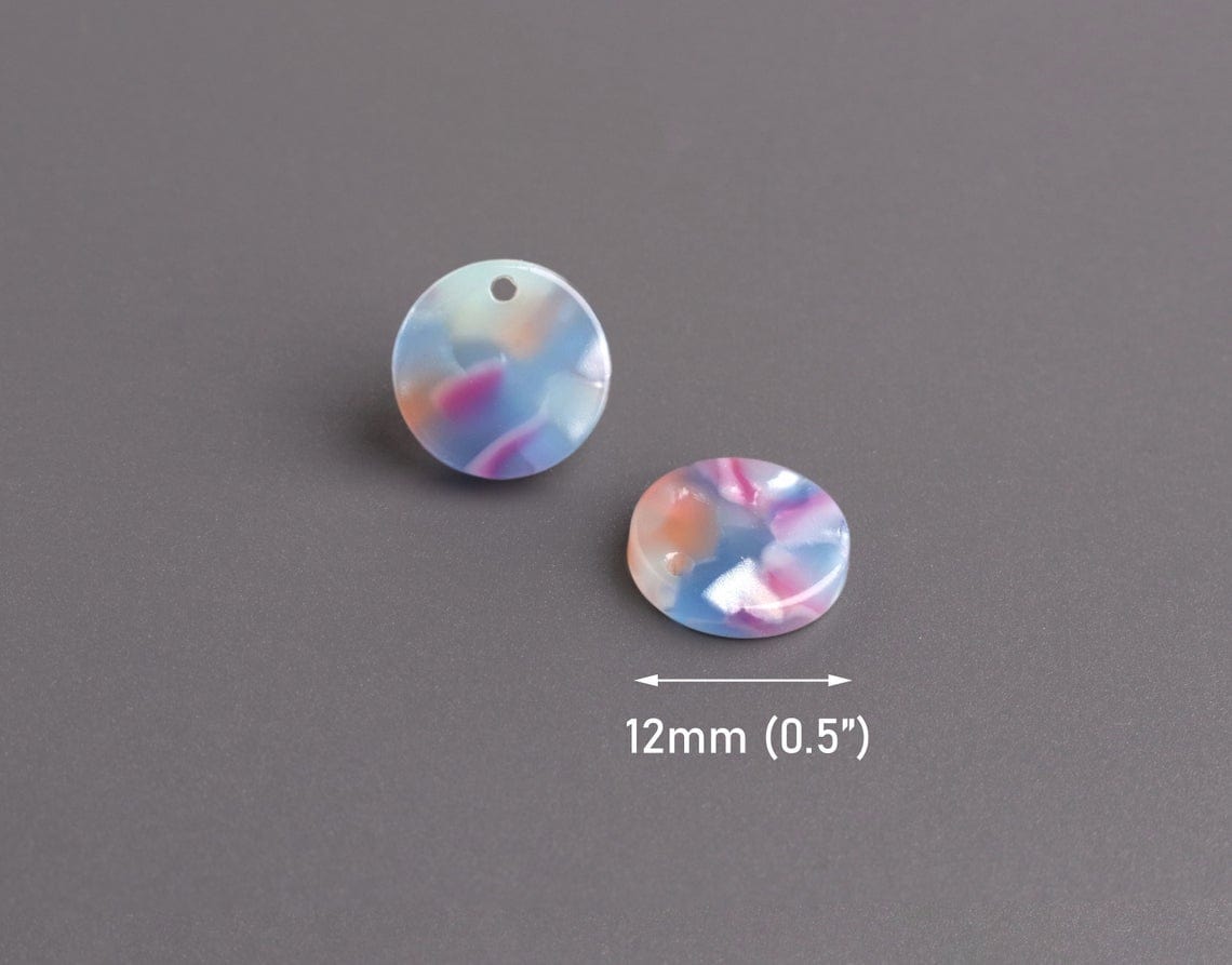 4 Round Circle Discs in Blue Watercolor Tortoise Shell, Double Sided,