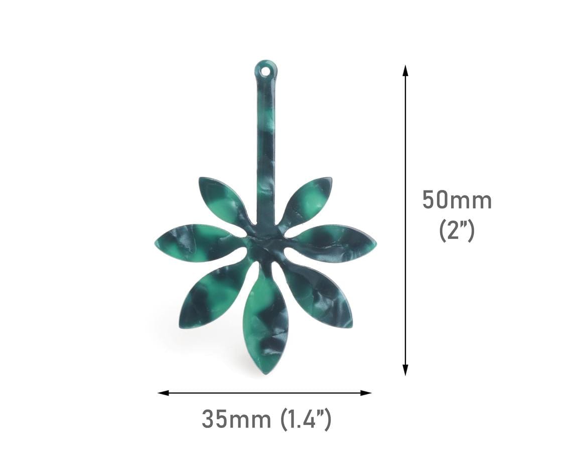 2 Japanese Maple Leaf Charms in Dark Green Tortoise Shell, Flower Pend