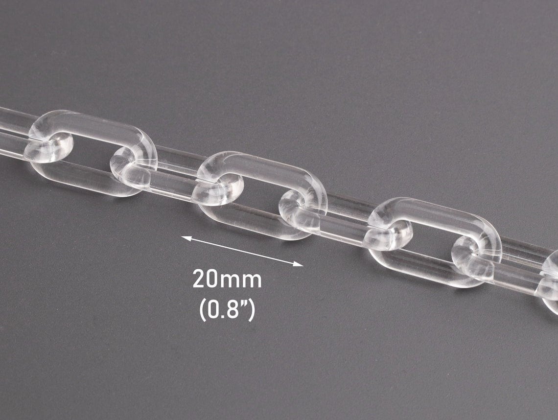 1ft Small Crystal Clear Acrylic Chain with Paperclip Links, 20mm, Tran