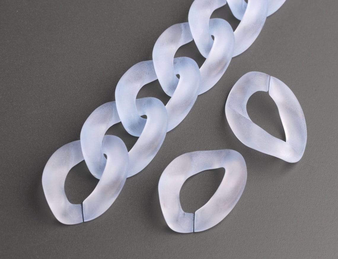 1ft Frosted Blue Acrylic Chain Links in Light Sapphire, 28mm, For Wall