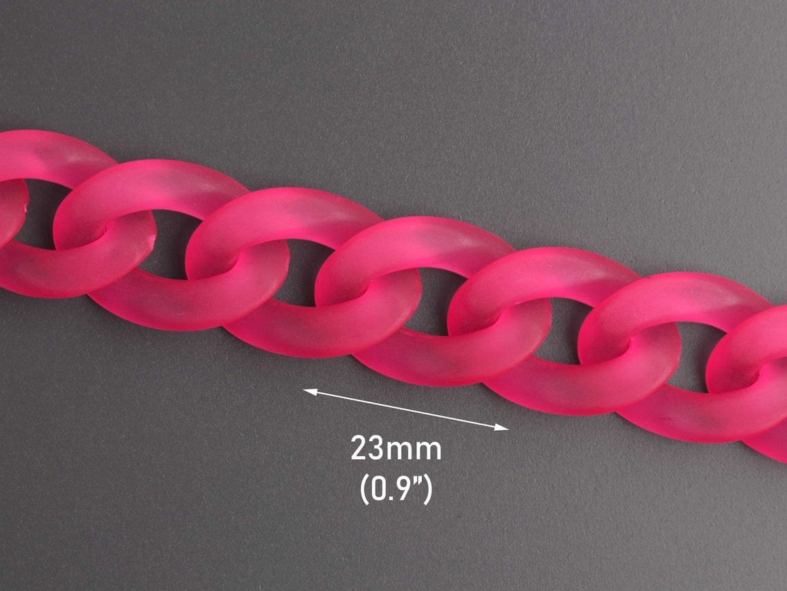 1ft Frosted Neon Pink Chain Links, 23mm, Matte Acrylic, Fluorescent an