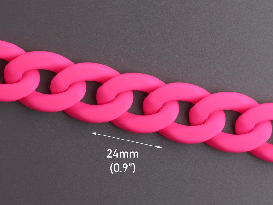 1ft Matte Neon Pink Chain Links, 24mm, Acrylic, Fluorescent, Bright Po