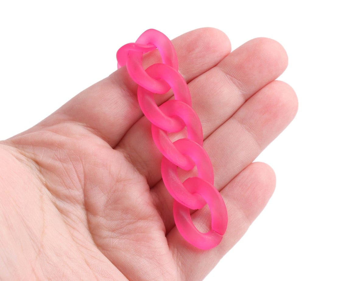 1ft Frosted Neon Pink Chain Links, 23mm, Matte Acrylic, Fluorescent an