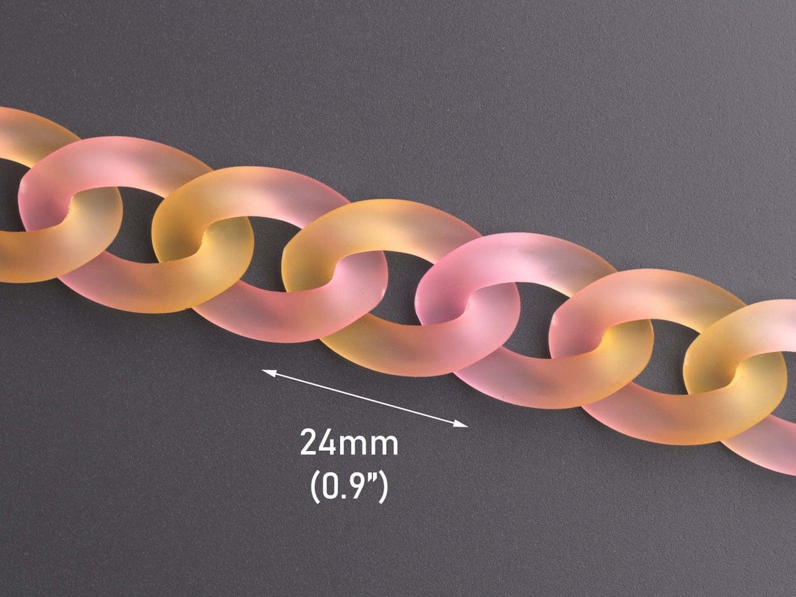 1ft Ombre Frosted Acrylic Chain Links in Light Pink and Yellow, 24mm,