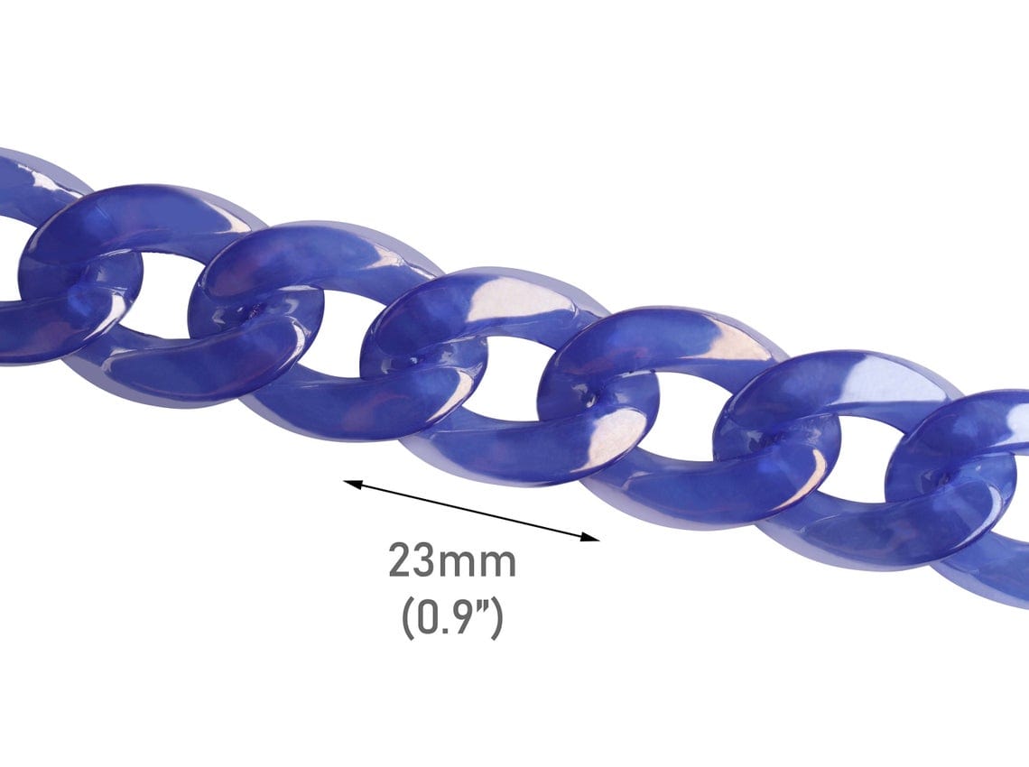 1ft Prismatic Dark Blue Acrylic Chain Links, 23mm, Iridescent, Cuban C