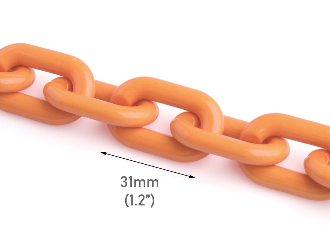 1ft Pastel Orange Acrylic Chain Links, 31mm, Large Chunky Ovals, For E
