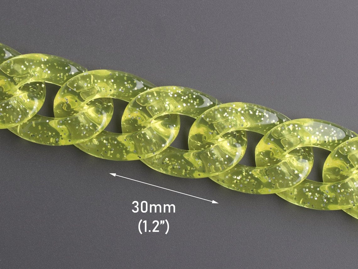 1ft Large Glitter Acrylic Chain Links in Yellow, 30mm, Transparent, Fo