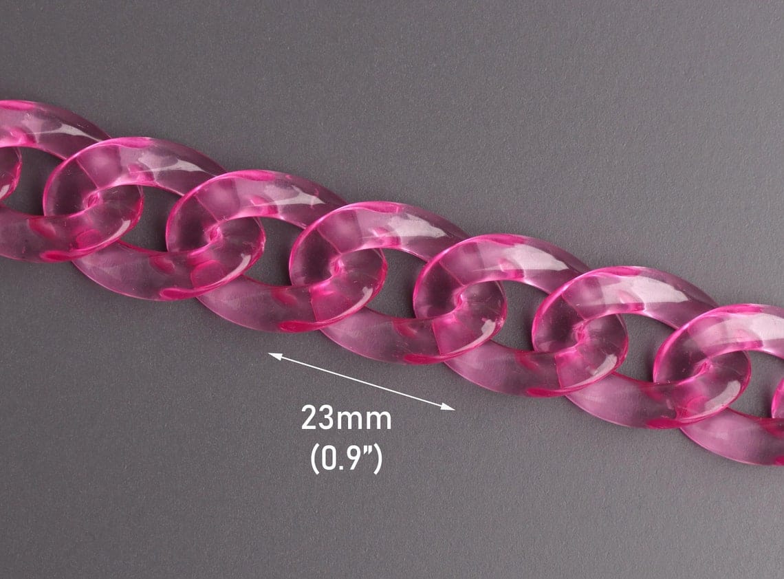 1ft Hot Pink Chain Links, 23mm, Transparent Acrylic, For Make It Yours