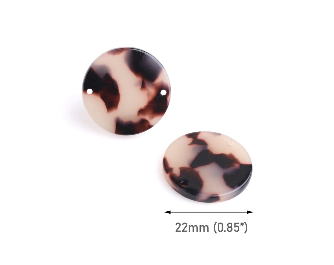 4 Round Connectors in Blonde Tortoise Shell, 2 Holes, Flat Circle Disc