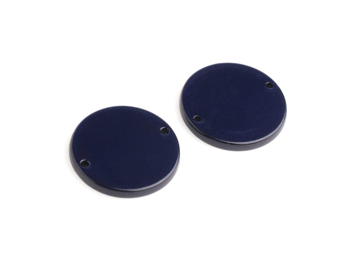 4 Round Connectors in Midnight Blue, 2 Holes, Flat Circle Discs, Cellu
