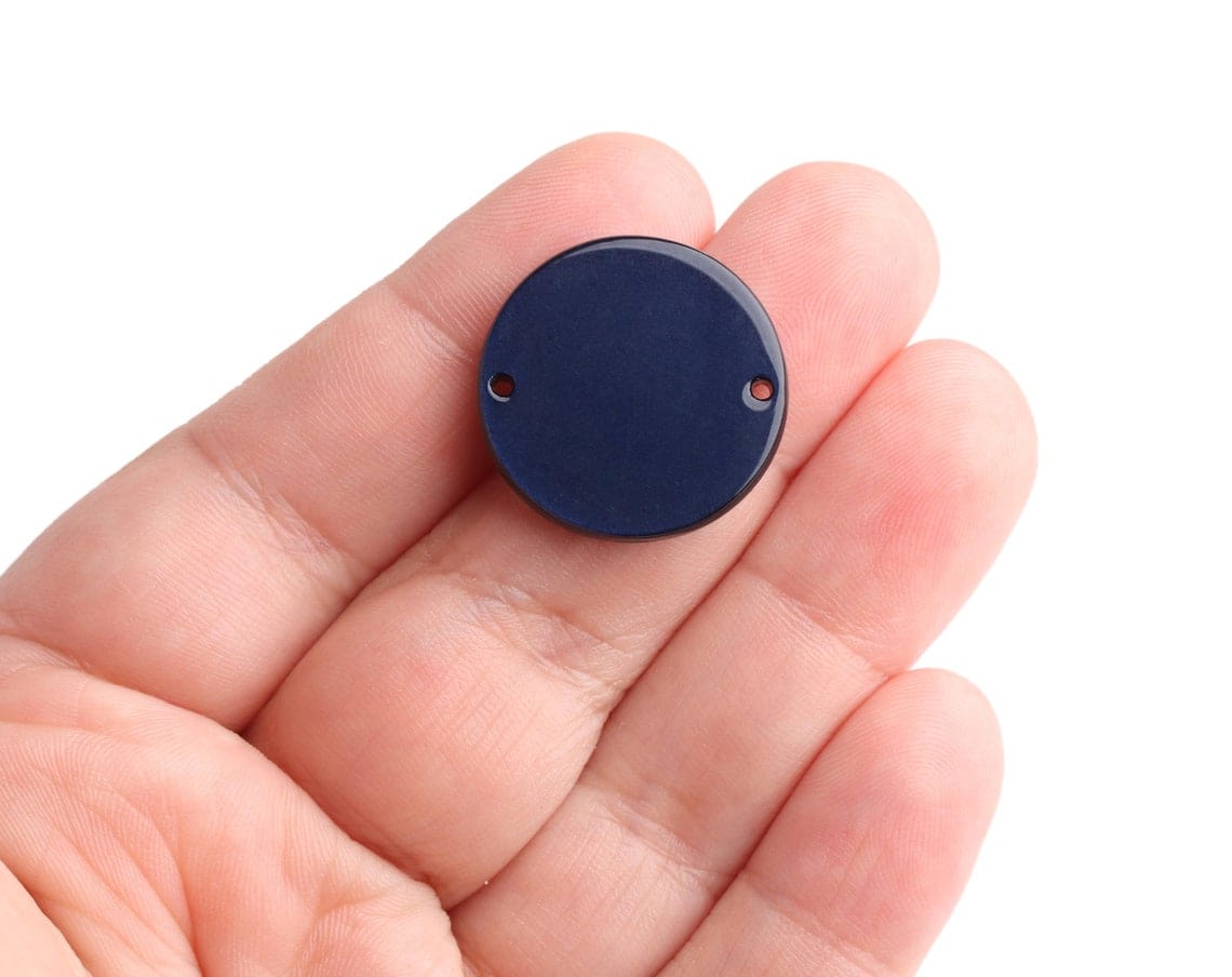 4 Round Connectors in Midnight Blue, 2 Holes, Flat Circle Discs, Cellu