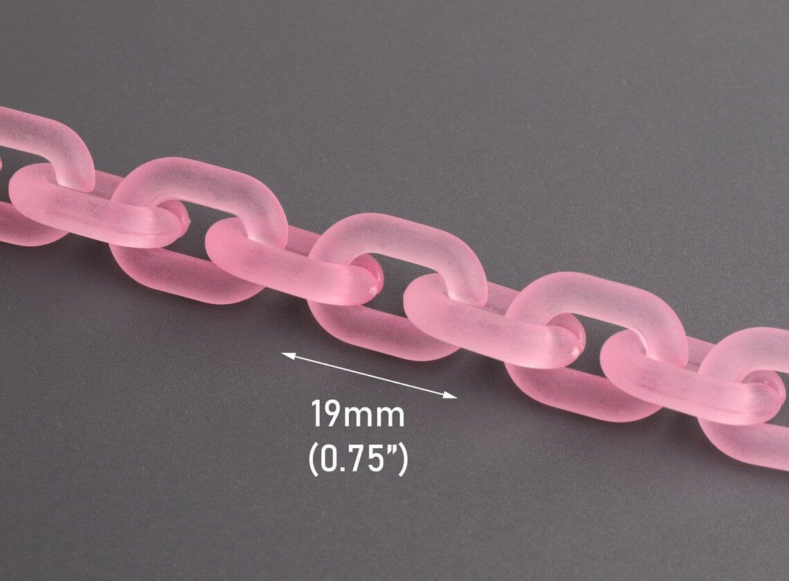 1ft Frosted Light Pink Chain Links, 19mm, Matte Acrylic, Small Connect