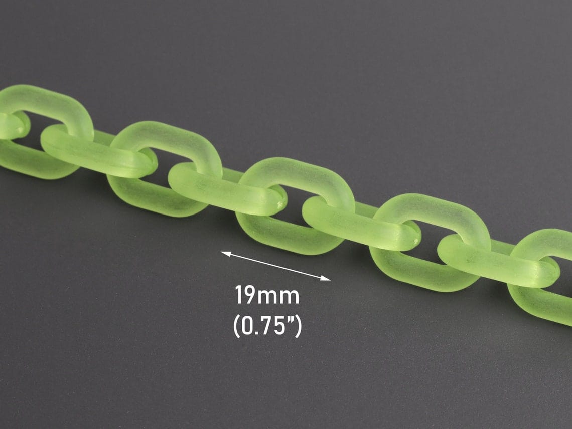 1ft Frosted Lime Green Acrylic Chain Links, 19mm, Small Chain, Matte C