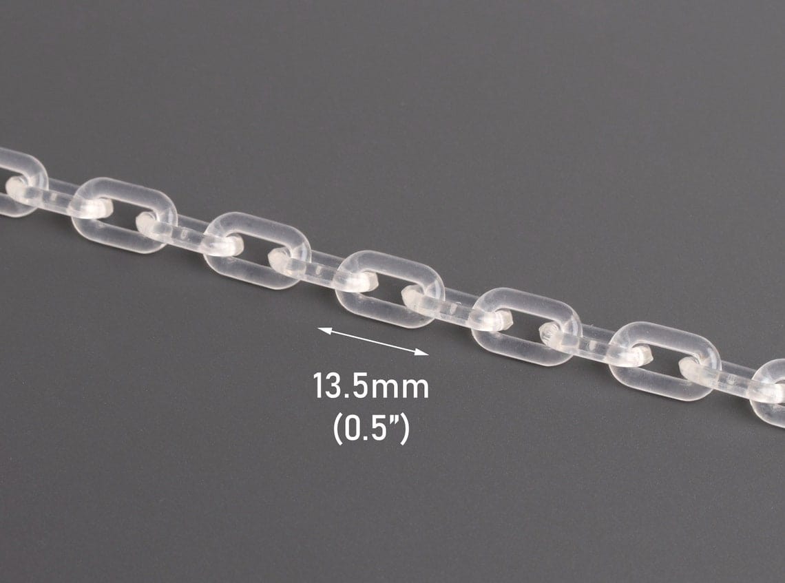 1ft Small Clear Acrylic Chain, 13.5mm, Long Continuous Length, For Dec