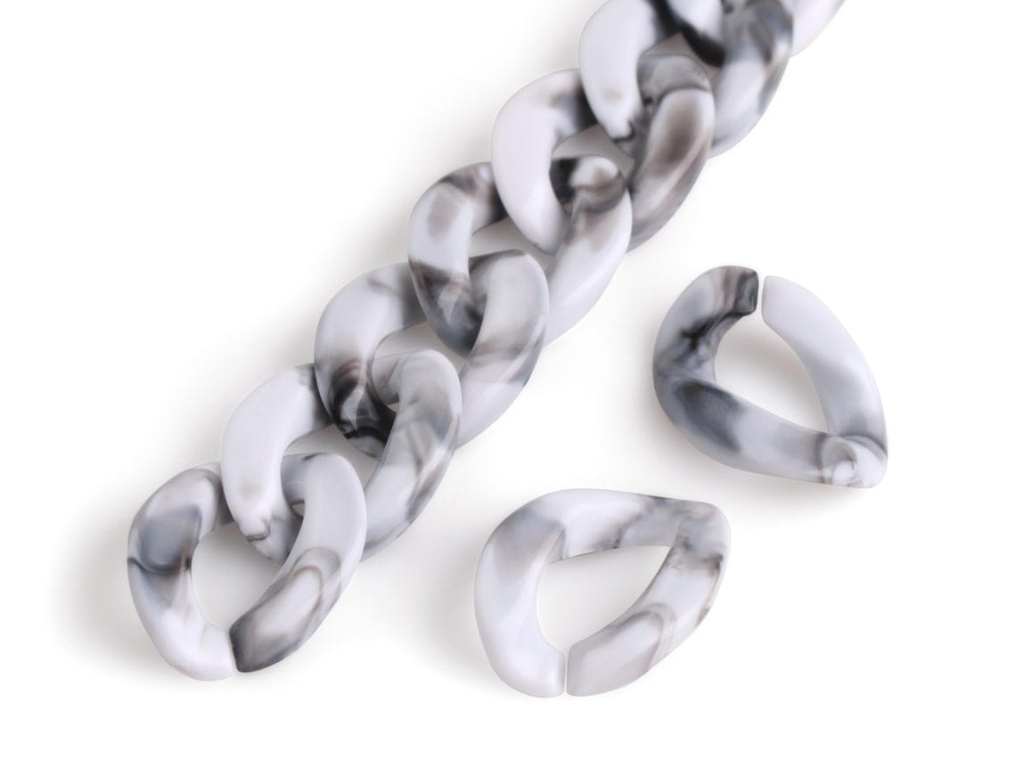 1ft Cararra Marble Acrylic Chain Links, 23mm, White and Grey Marble, F