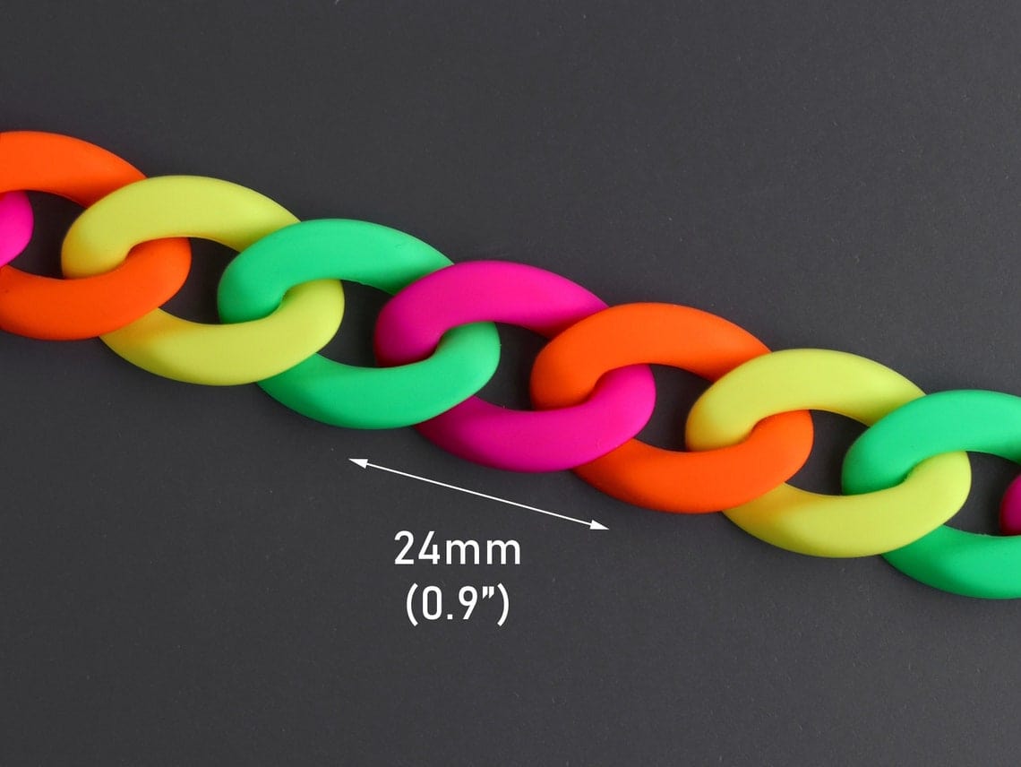 1ft Matte Neon Chain Links, 24mm, Assorted Mixed Colors, 90s Kidcore K