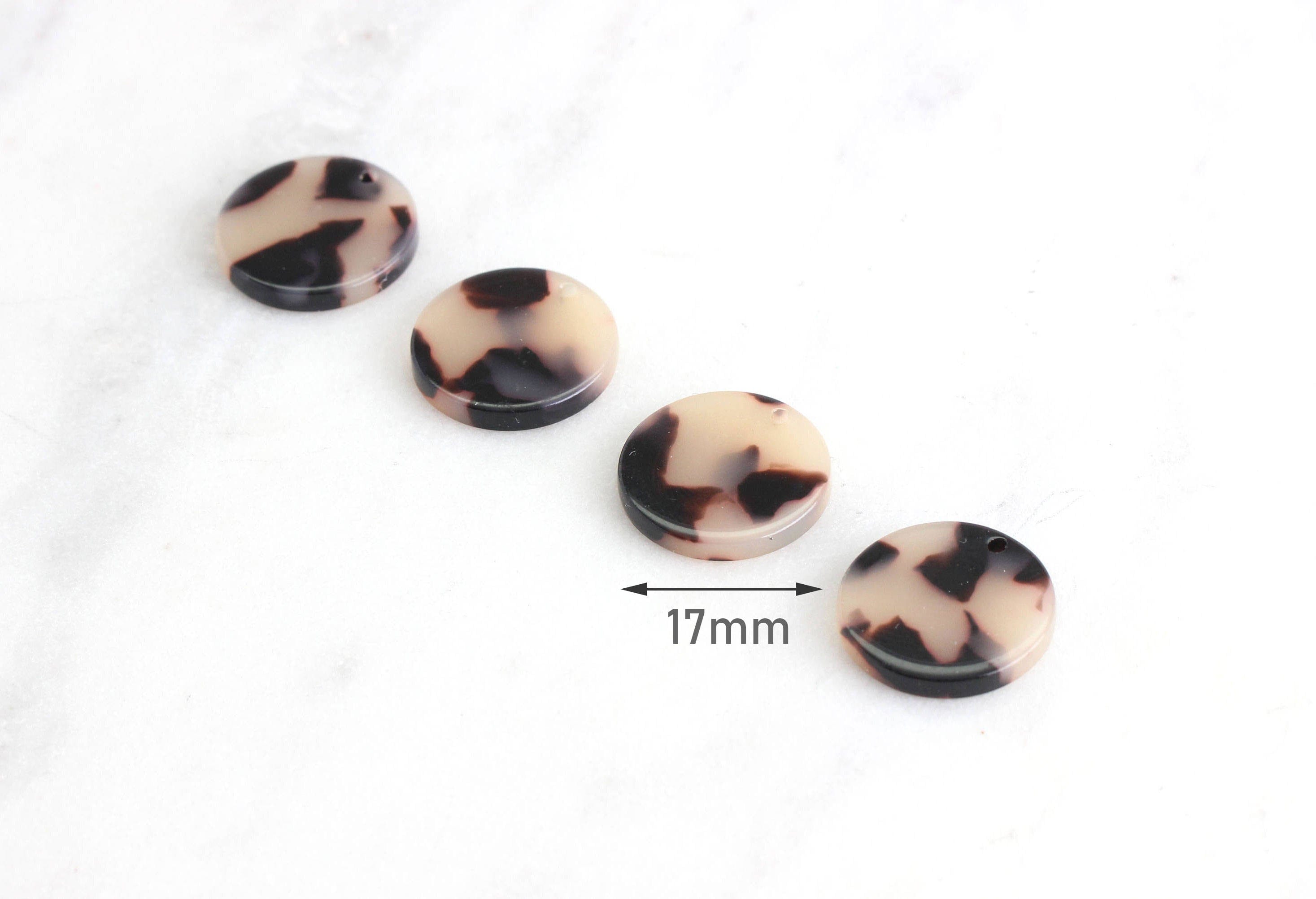 4 Blonde Tortoise Shell Circles 17mm, Plastic Disc Bead Marble, Acryli