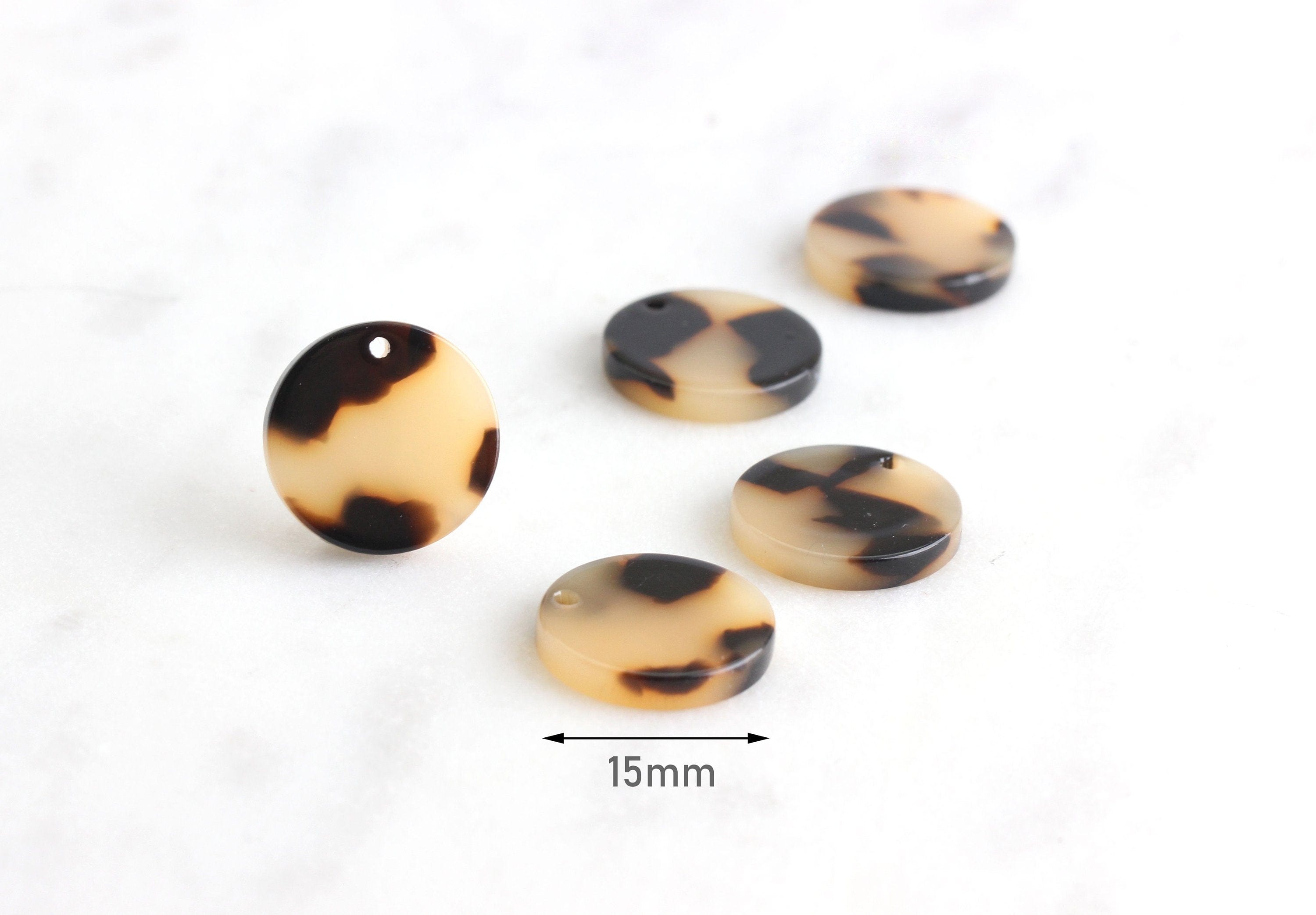 4 Blonde Tortoise Shell Beads, Flat Discs 15mm Yellow Blonde, Light To