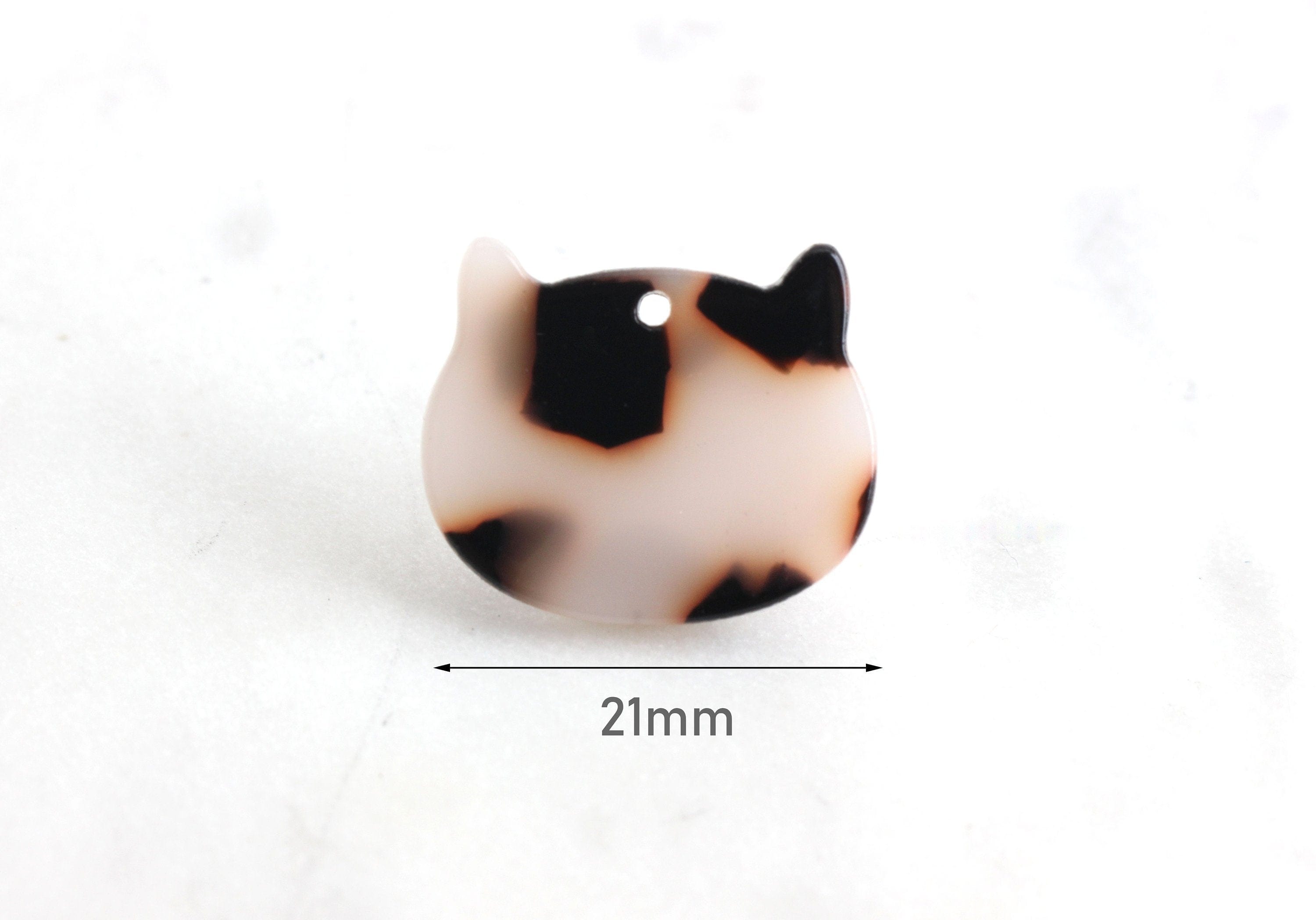 2 Cat Face Charms in White Tortoise Shell, Kawaii Cat Beads Kitty Char