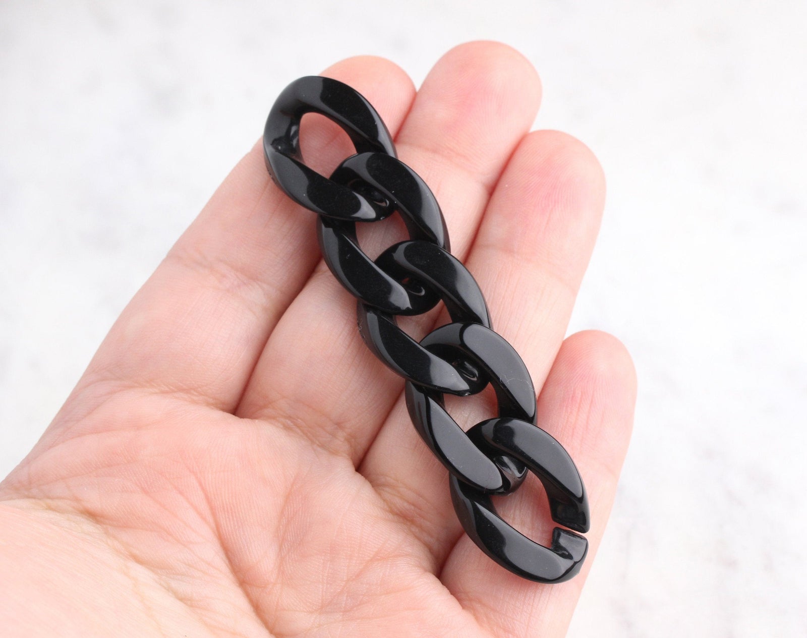 1ft Glossy Black Acrylic Chain Links, 23mm, Split Quick Links, Chunky