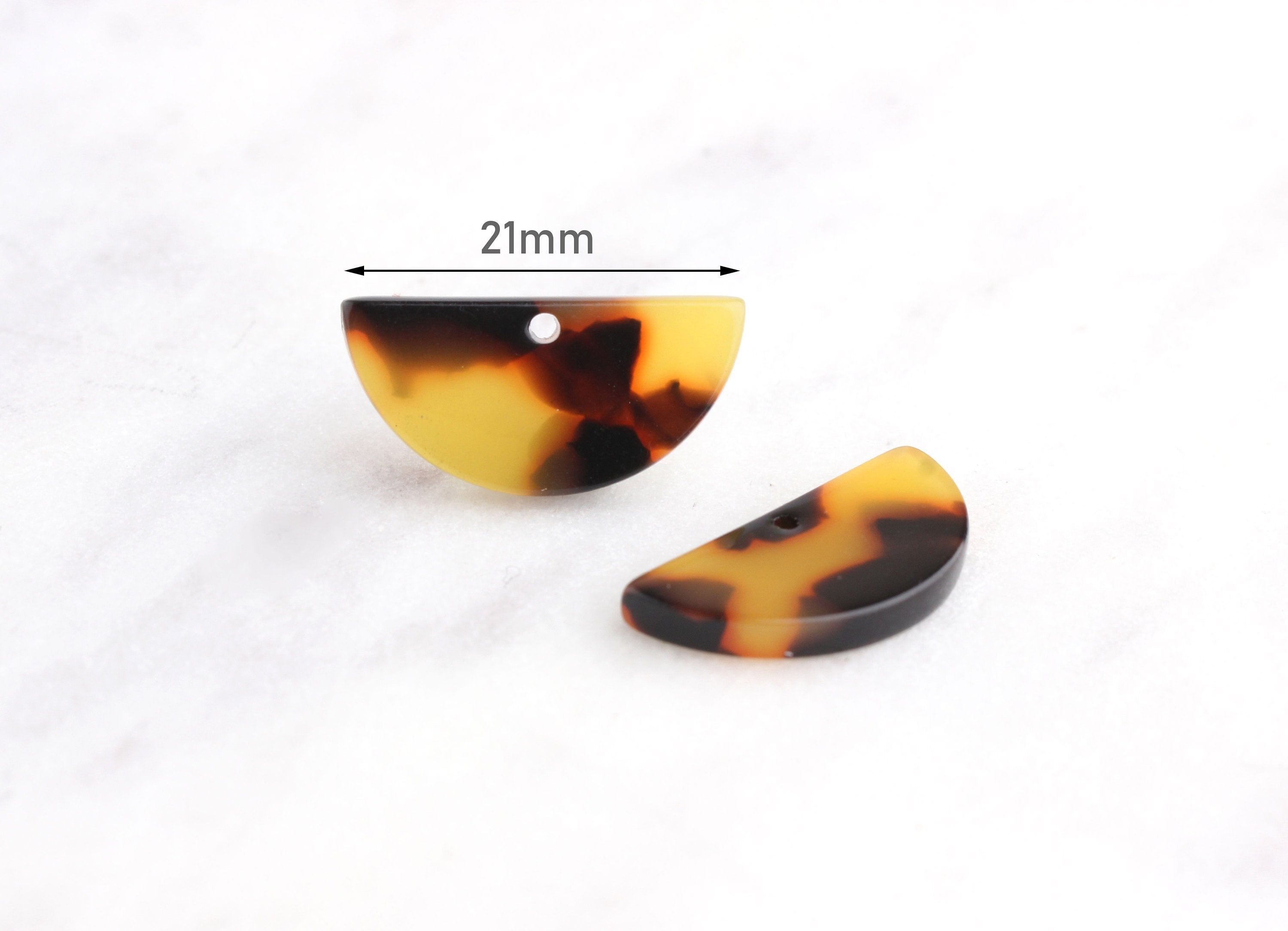 4 Tortoise Shell Half Moon Beads, Tortoise Semi Circle Acrylic, Brown