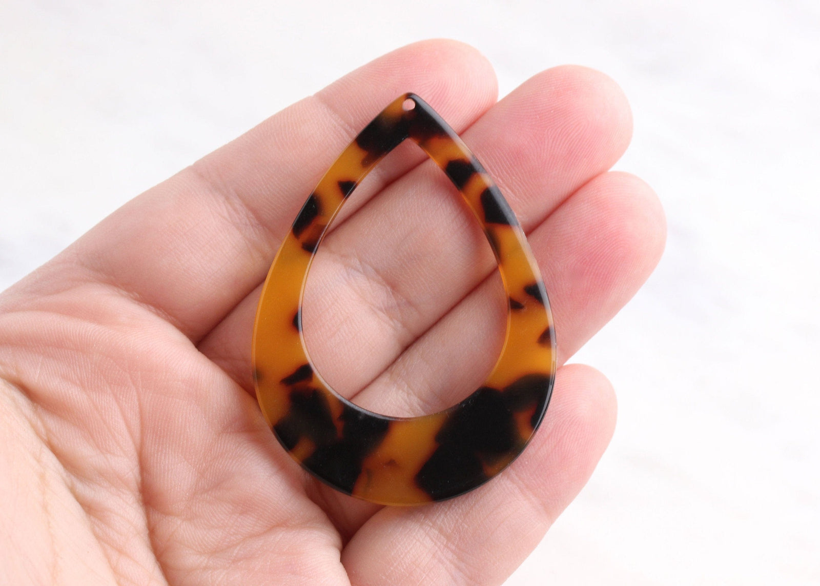 2 Extra Large Teardrop Ring Pendants, Tortoiseshell, Cellulose Acetate
