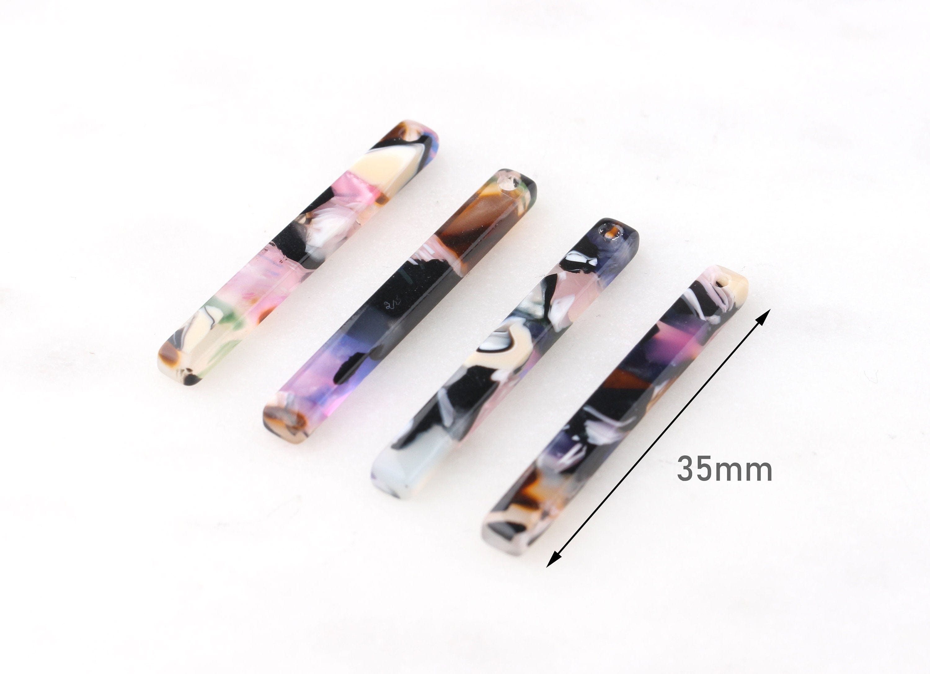 4 Long Bar Charms, 35mm x 4mm Bar, Skinny Bar Vertical, Long Stick Pen