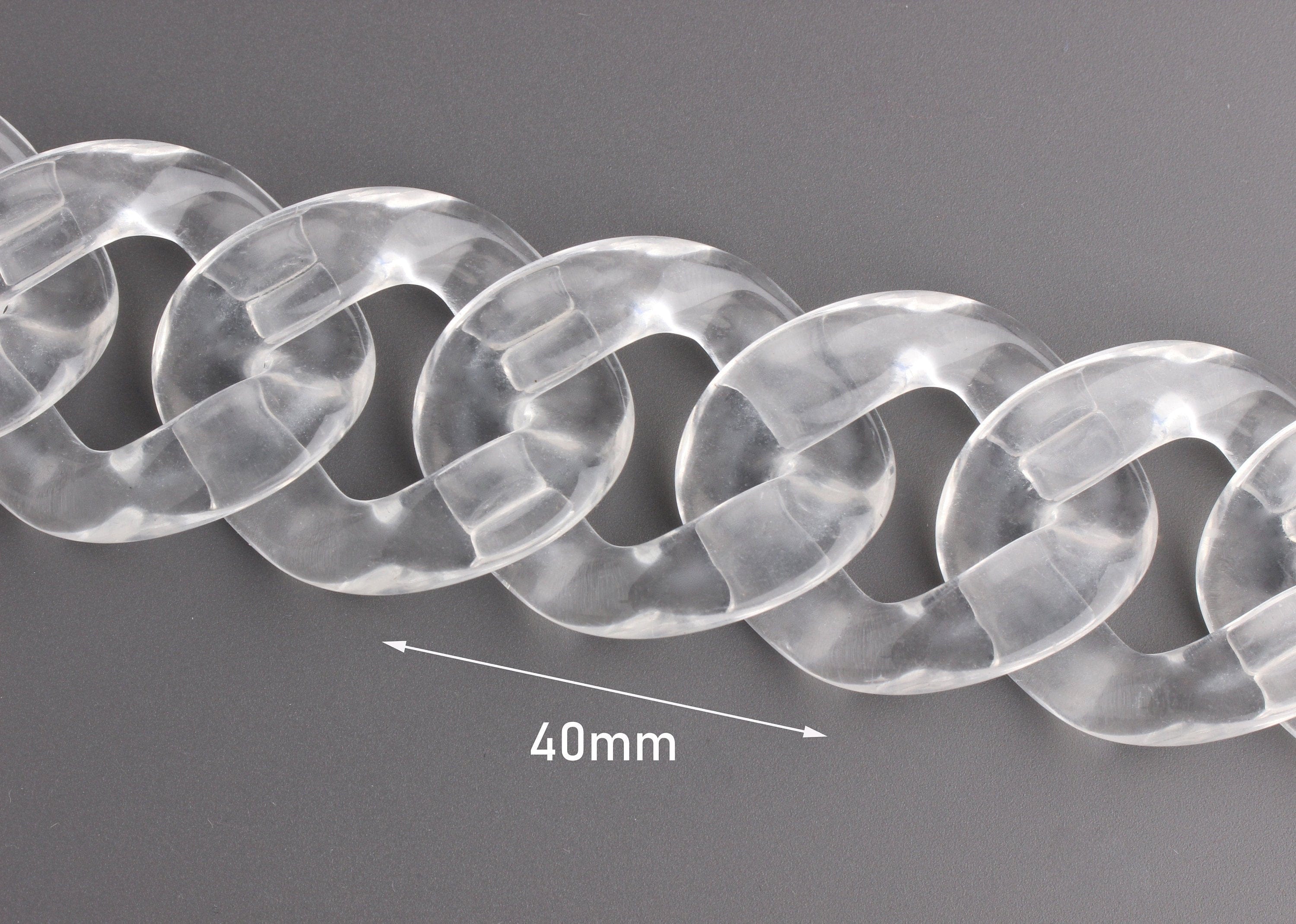 1ft Extra Large Clear Acrylic Chain Links, 40mm, For Chunky Necklaces