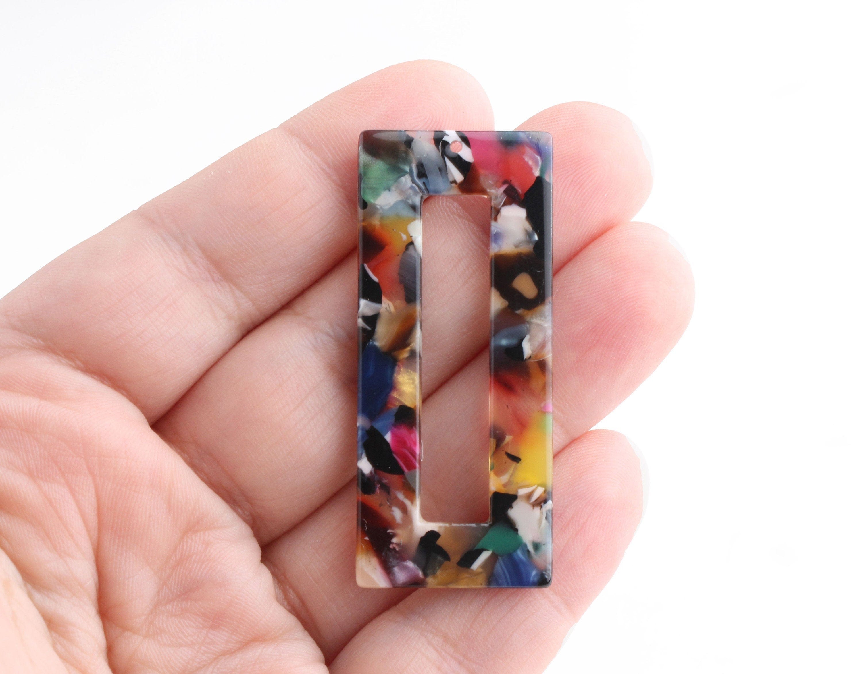 2 Cutout Rectangle Charms in Rainbow Tortoise Shell, Colorful Tortoise