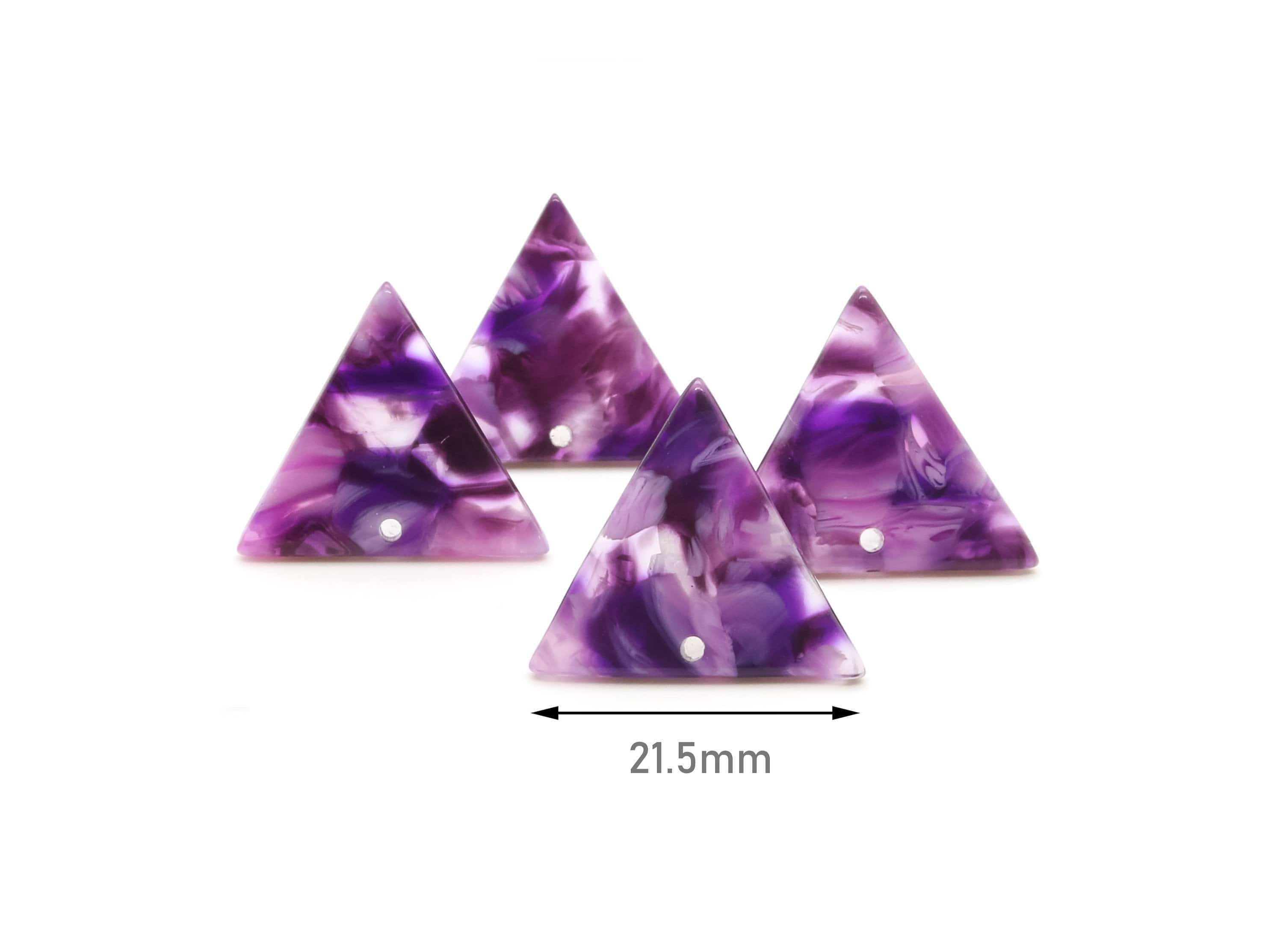 4 Transparent Purple Triangles, Big Triangle Charm, Inverted Triangle,