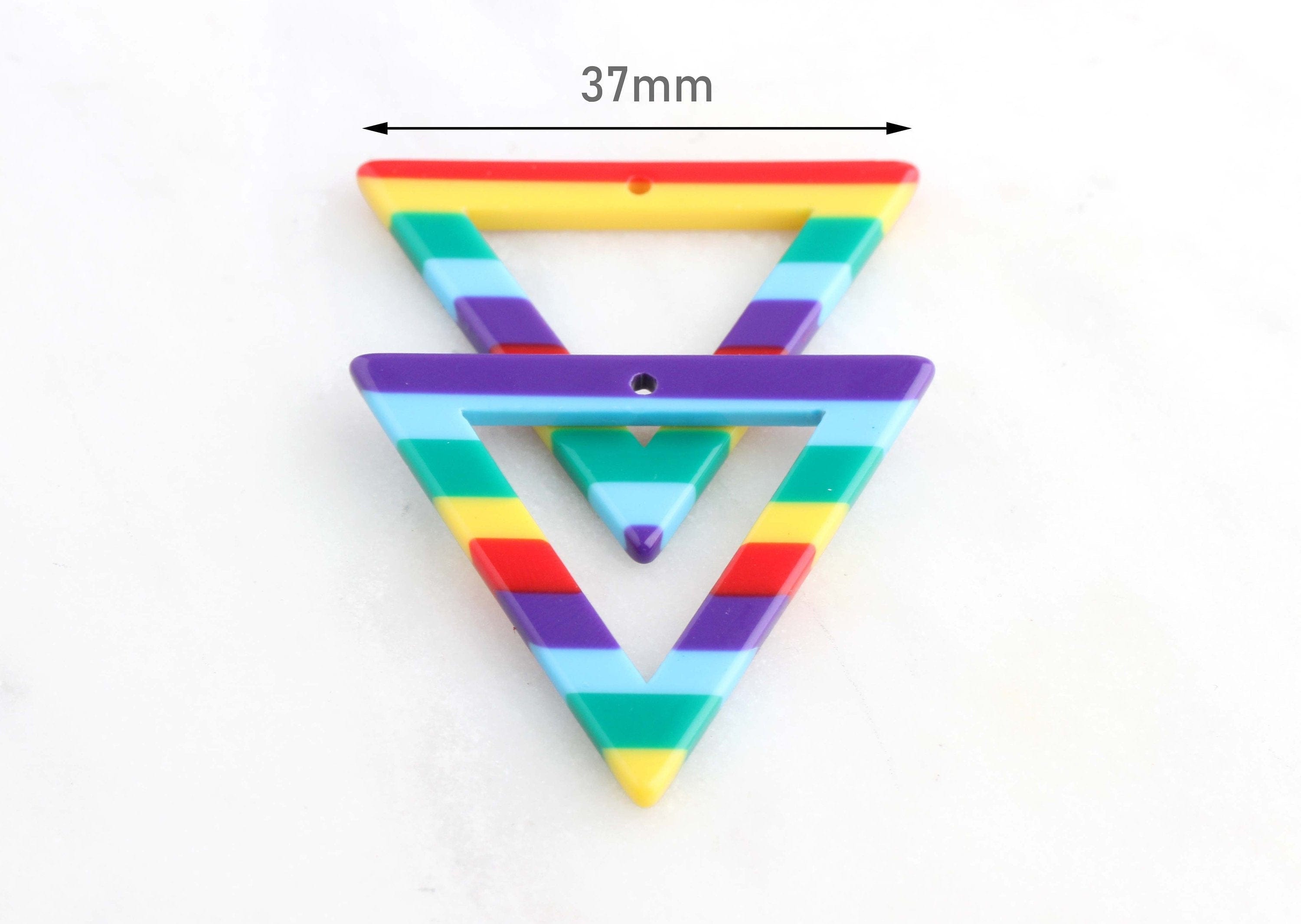 2 Rainbow Triangle Connectors, 37 x 32mm, Colorful Rainbow Stripes, LG