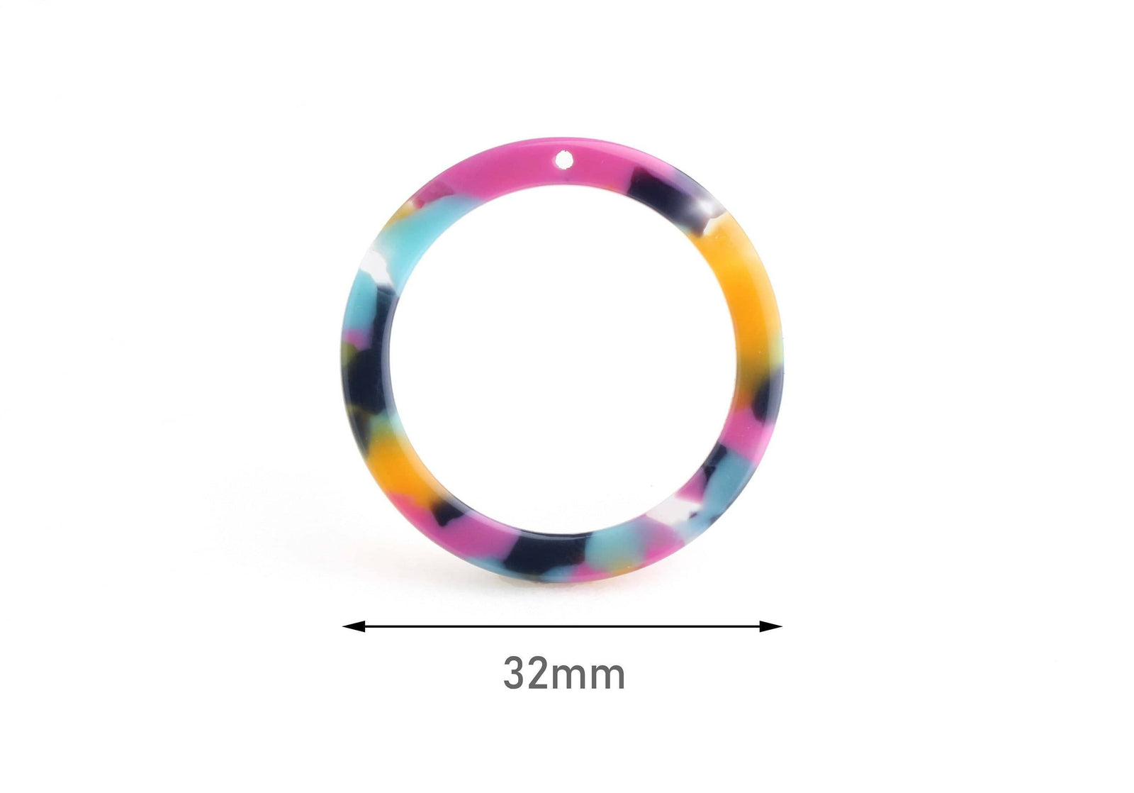 2 Large Circle Loop Pendant in Blue Pink Yellow, Confetti Tortoise She