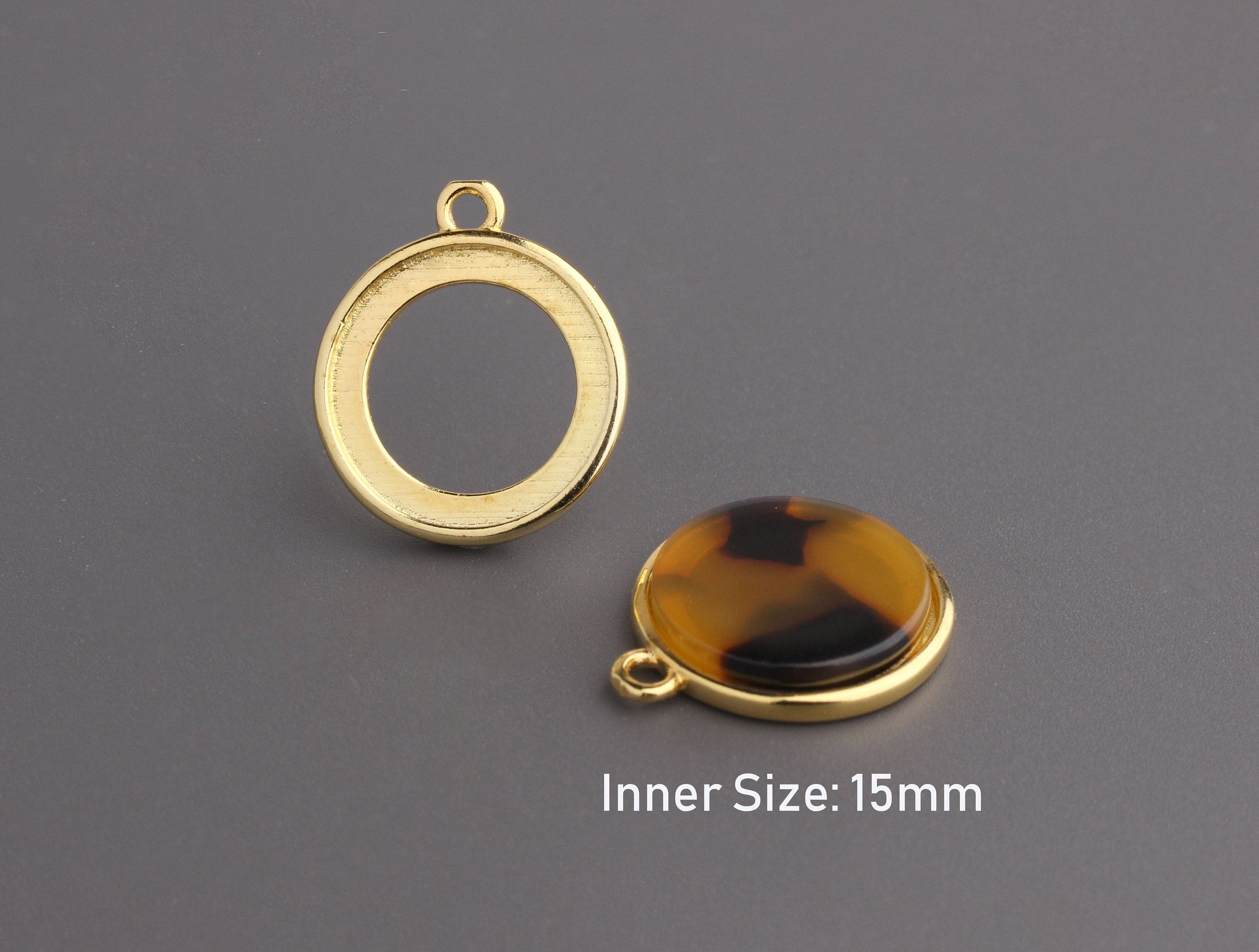 4 Gold Bezel Settings, 15mm Base Charms, Flat Edge, Gold Bezel Cup, Gl