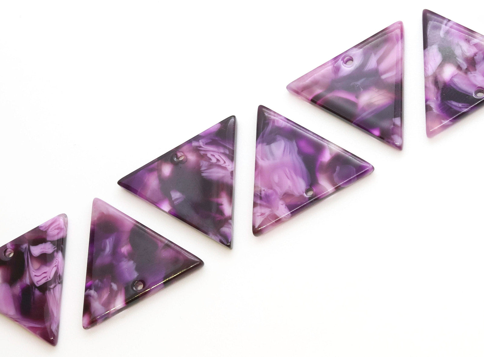 4 Transparent Purple Triangles, Big Triangle Charm, Inverted Triangle,