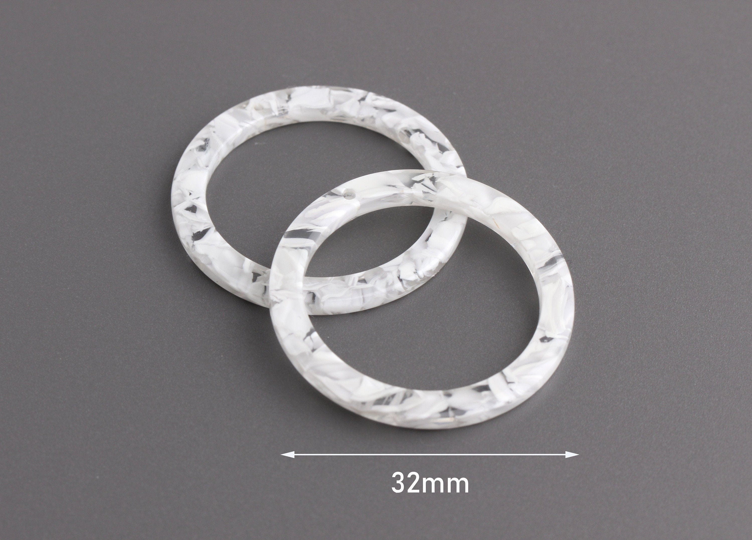 2 Large Circle Loops, 32mm Ring Washer, Translucent White, Large Ring