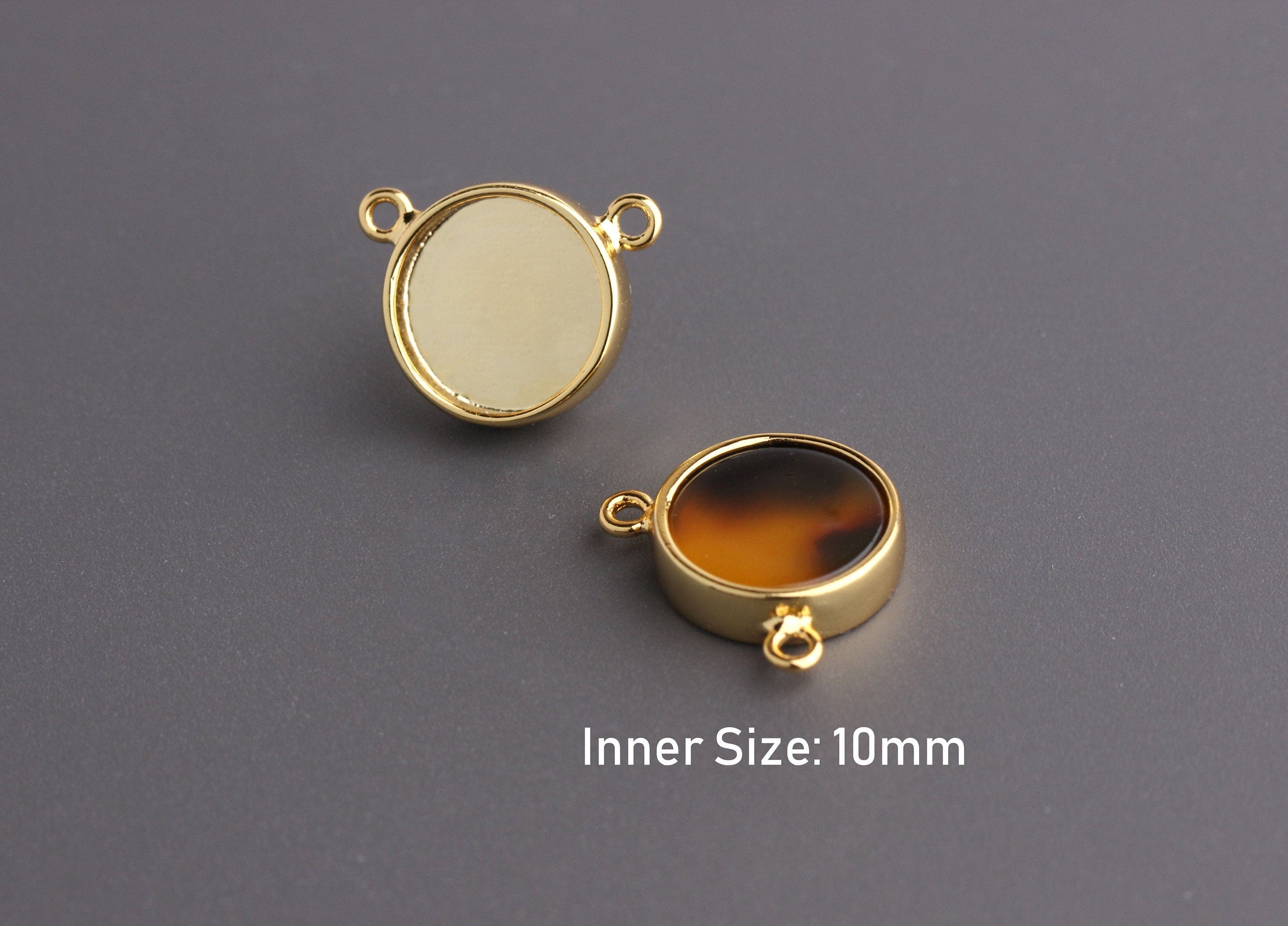 4 Round Bezel Cup Links, 10mm Bezel Setting, Gold Bezel Connector Neck