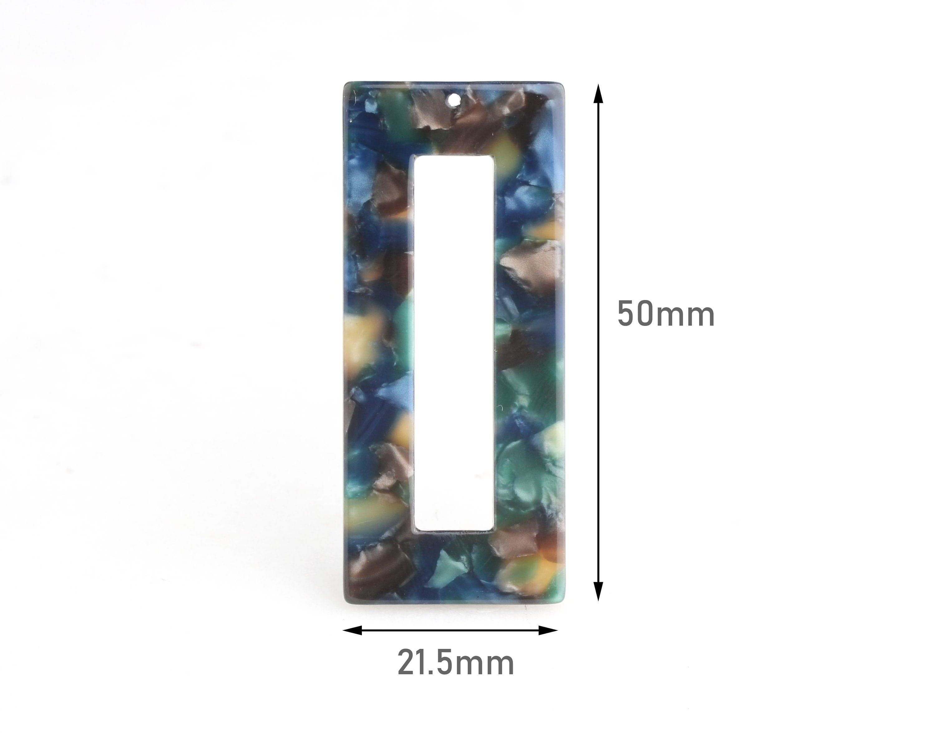 2 Flat Acrylic Beads in Dark Blue Brown Green Tortoise Shell, Blue Jas