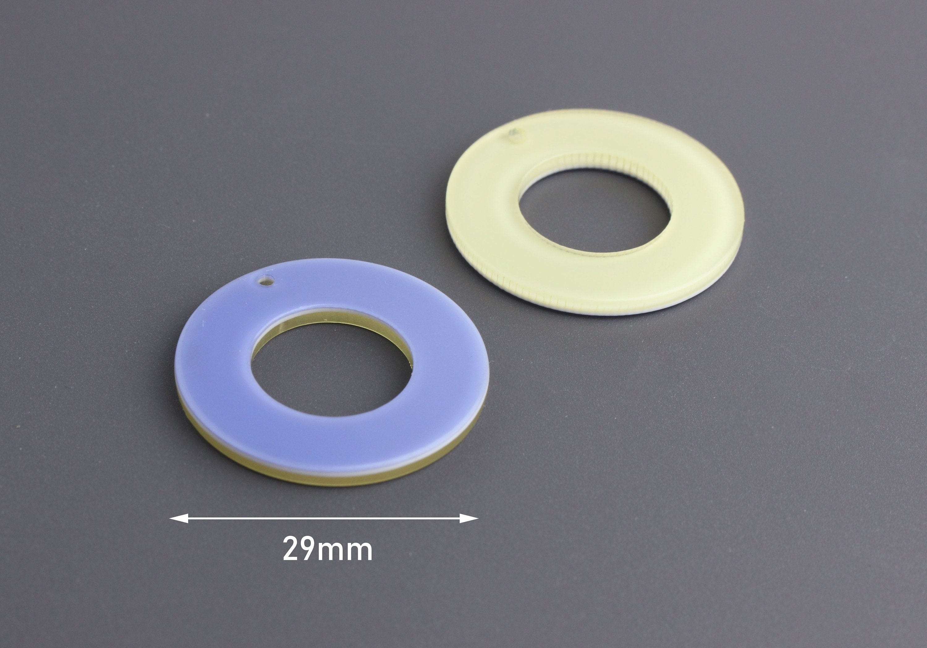 2 Donut Rings in Pale Yellow and Periwinkle Blue, Thick Ring Charms, A
