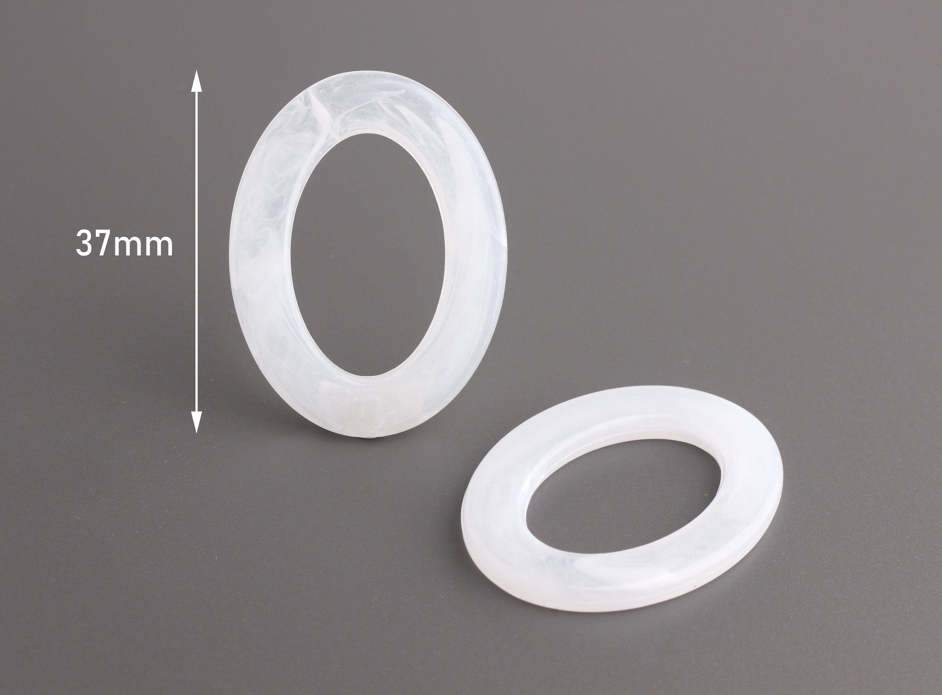 4 Large Oval Ring Links, Translucent White, 37 x 28mm